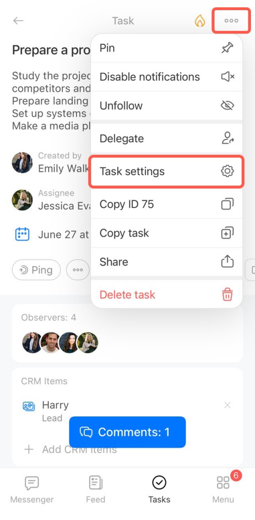Task status summary option